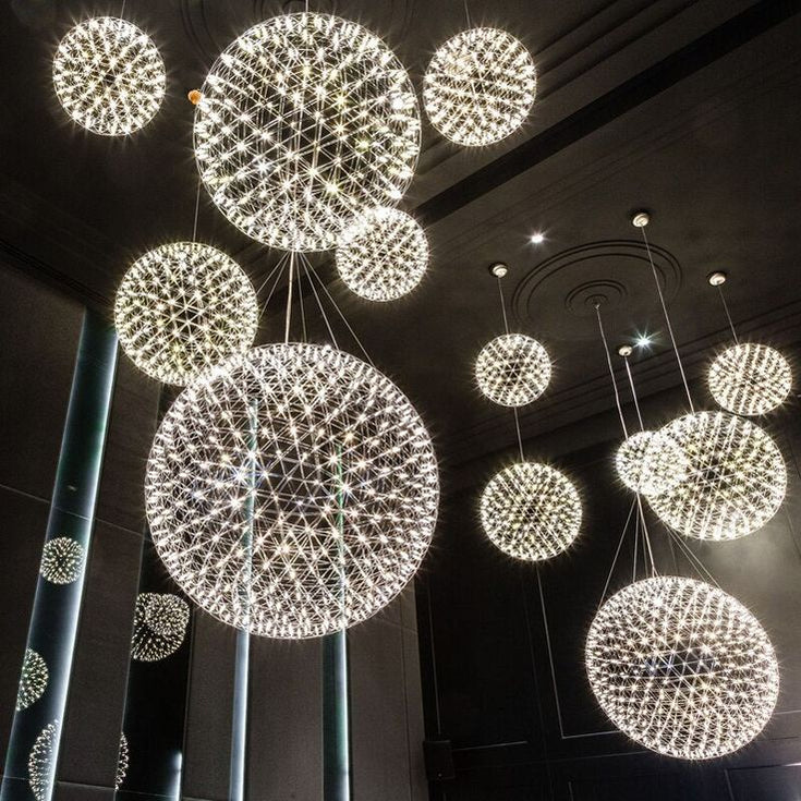 Round Starry Sky Chandelier Light Fire Ball Ceiling Lighting for Livin ...
