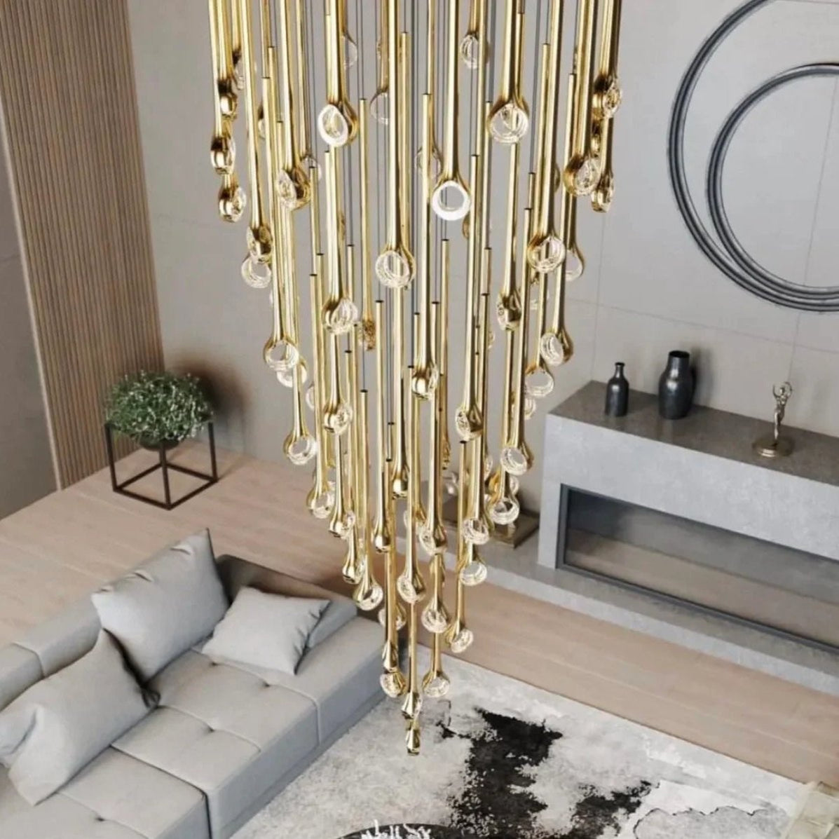 Modern Floating Long Gold Pendant Celing Chandelier for Living Room/Hi ...