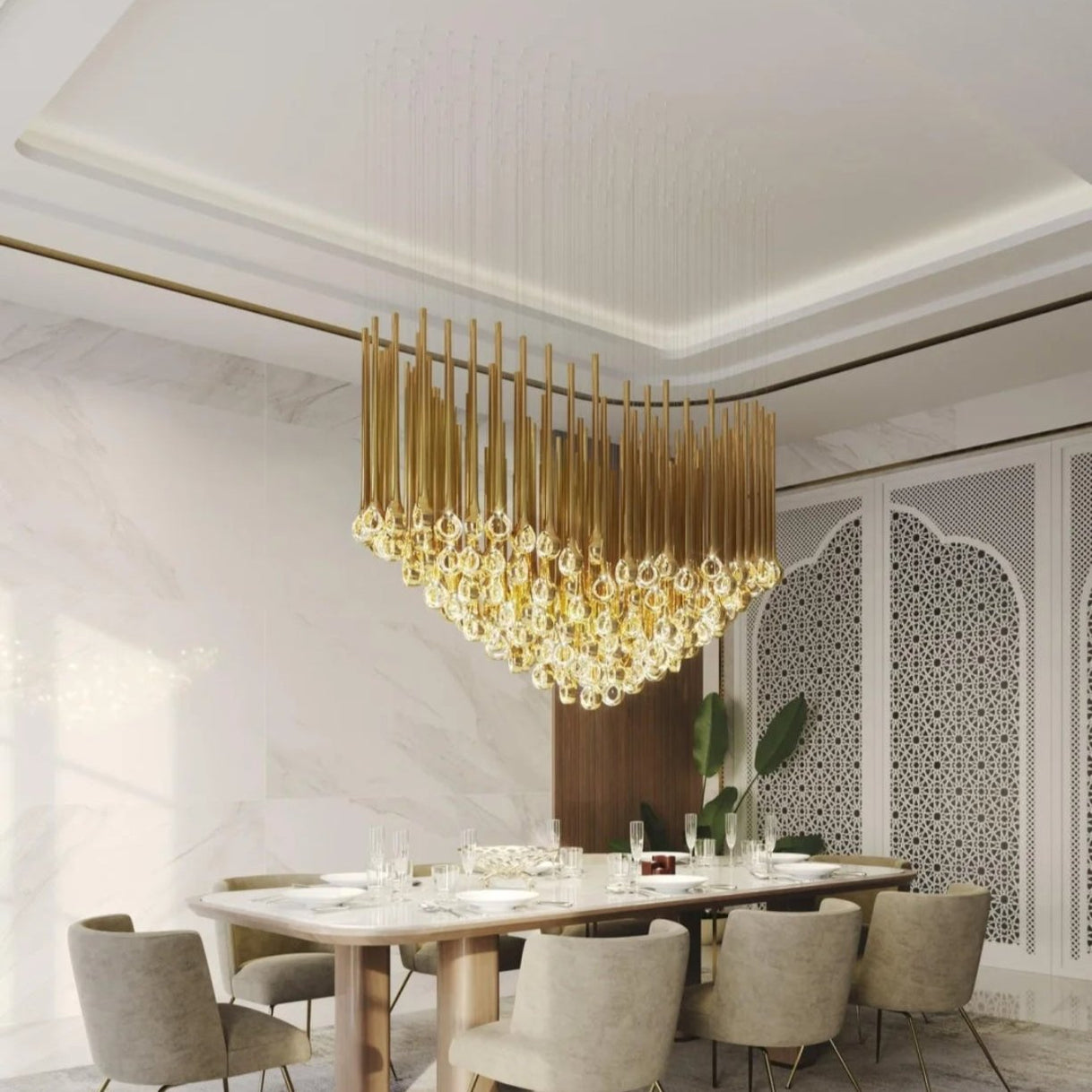 Modern Floating Long Gold Pendant Celing Chandelier for Living Room/Hi ...
