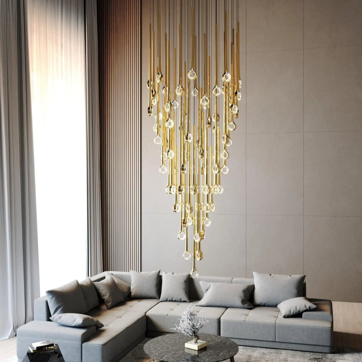 Modern Floating Long Gold Pendant Celing Chandelier for Living Room/Hi ...