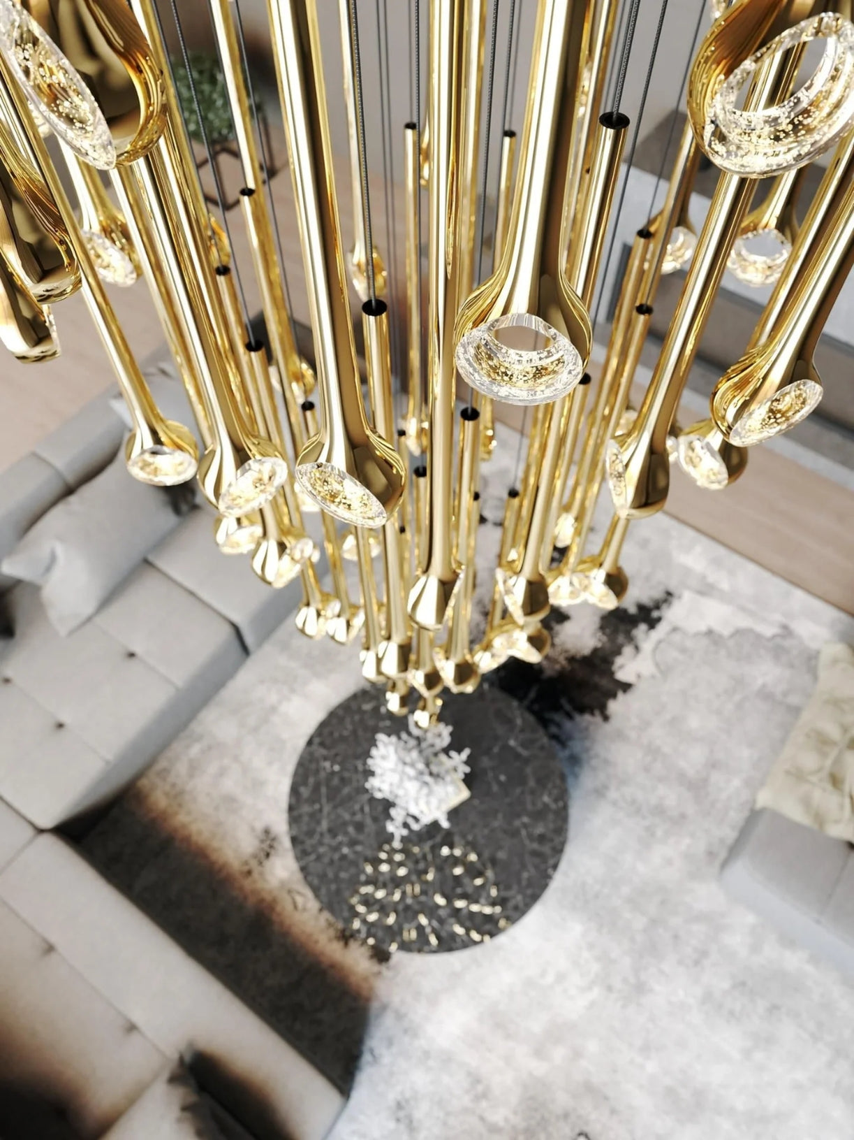 Modern Floating Long Gold Pendant Celing Chandelier for Living Room/Hi ...