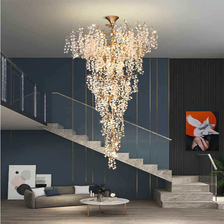 Modern Unique Artistic Flower Brass Branch Semi-flush Mount Chandelier ...
