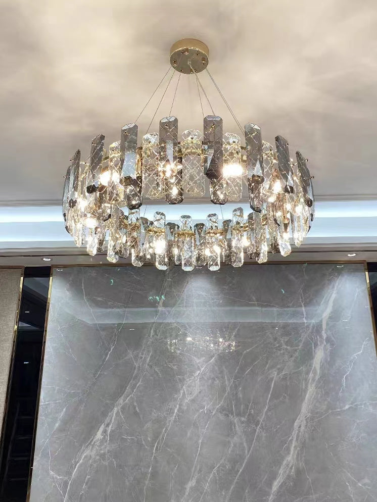Modern Smoky Gray Crystal Chandelier Gleamy Pendant Light Fixture for ...