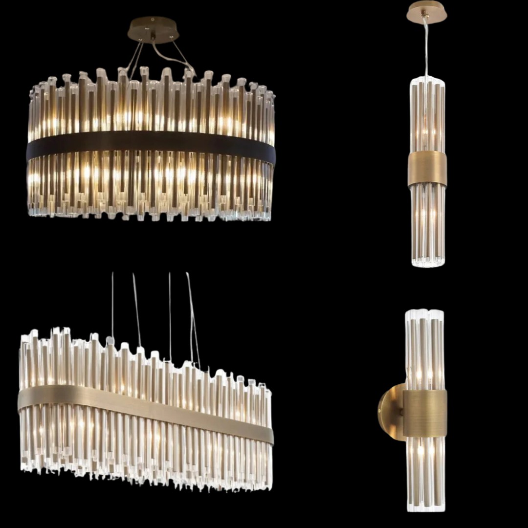 Modern High-end Antique Brass Round/ Rectangle Glass Tubes Chandelier ...