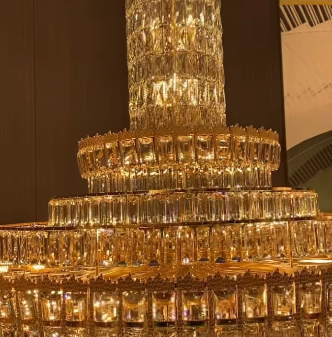 Luxury Multi-tiered Conical Funnel Crystal Chandelier for High Ceiling ...