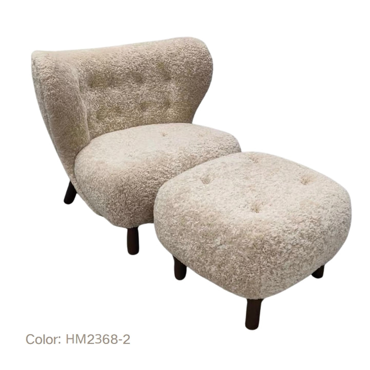Classic Cozy White Fleece Plush Accent Lounge Chair with Ottoman — Lyfairs