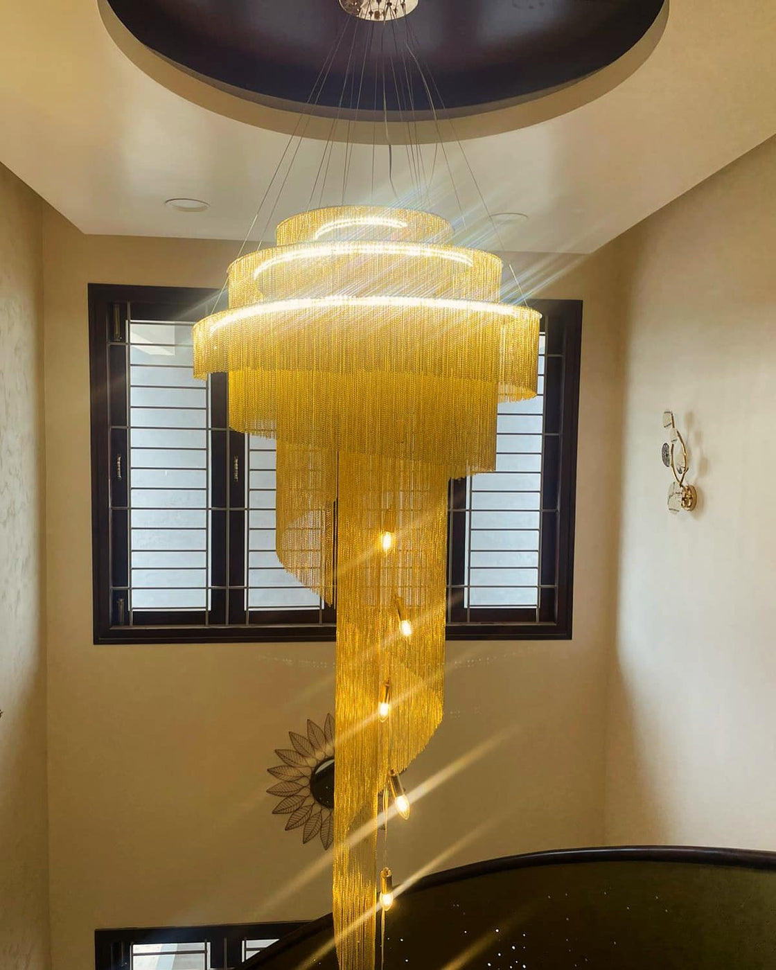 Extra Large Multi-layered Post-Modern Luxury Metal Chains Chandelier f ...