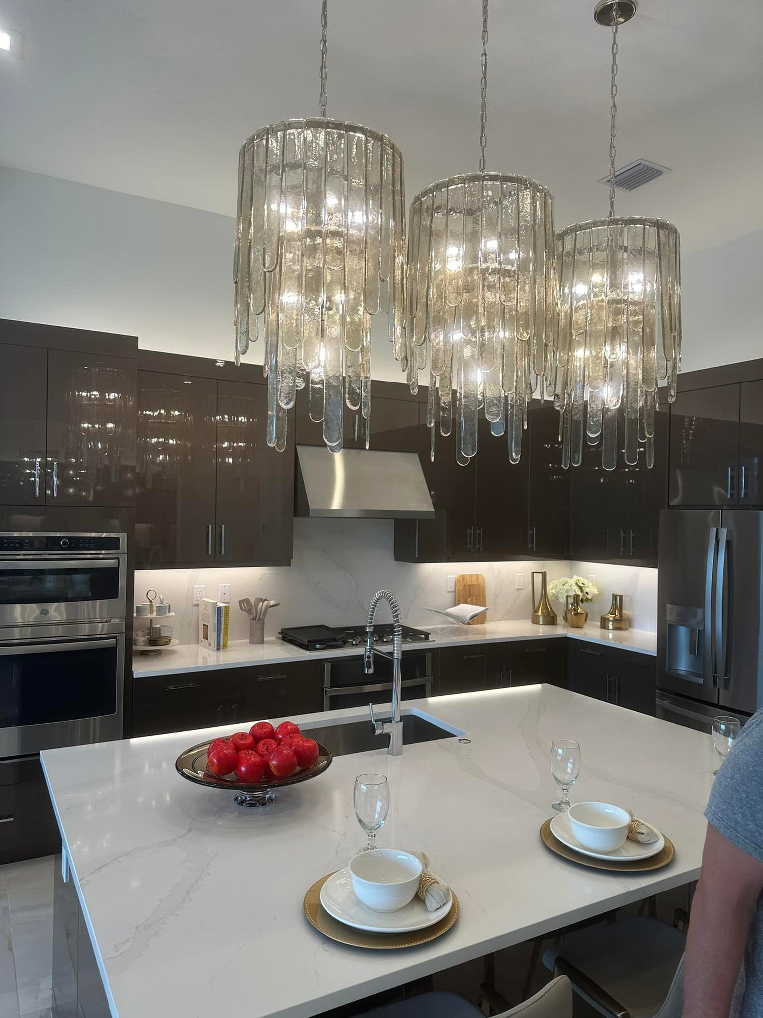 Modern Multi-tier Champagne-hued Glass Chandelier in Chrome Finish ...