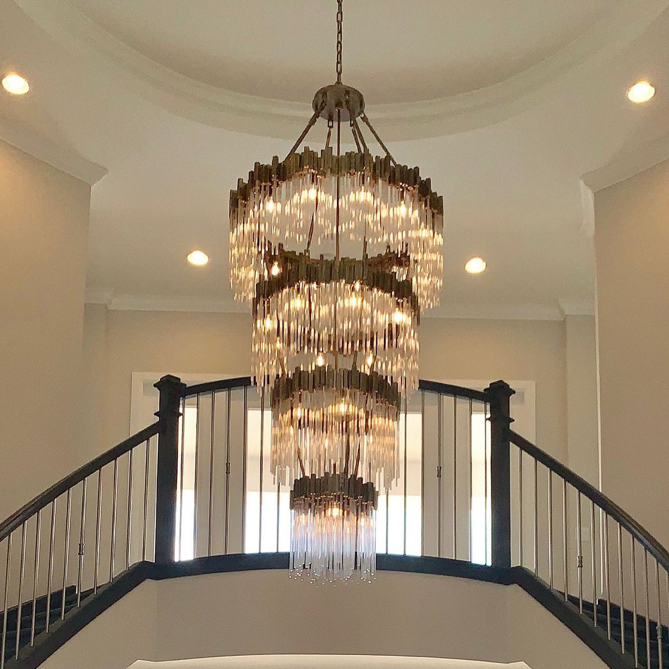 Large Elegant Multi-layers Glam Glass Chandelier for High-ceiling Stai ...