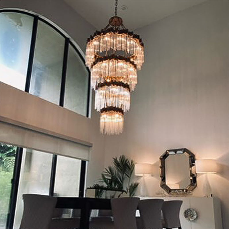 Large Elegant Multi-layers Glam Glass Chandelier for High-ceiling Stai ...