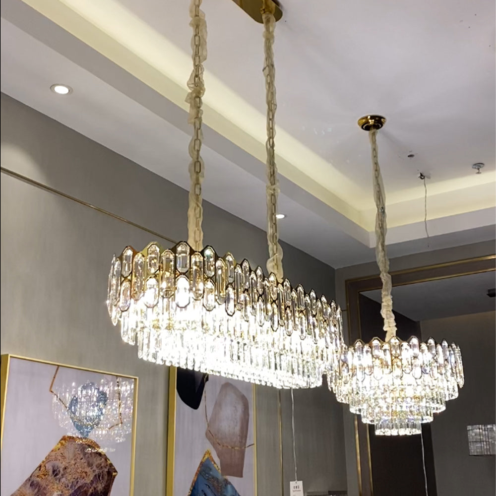 Modern Light Luxury Round/Rectangle Crystal Chandelier Set For Living ...