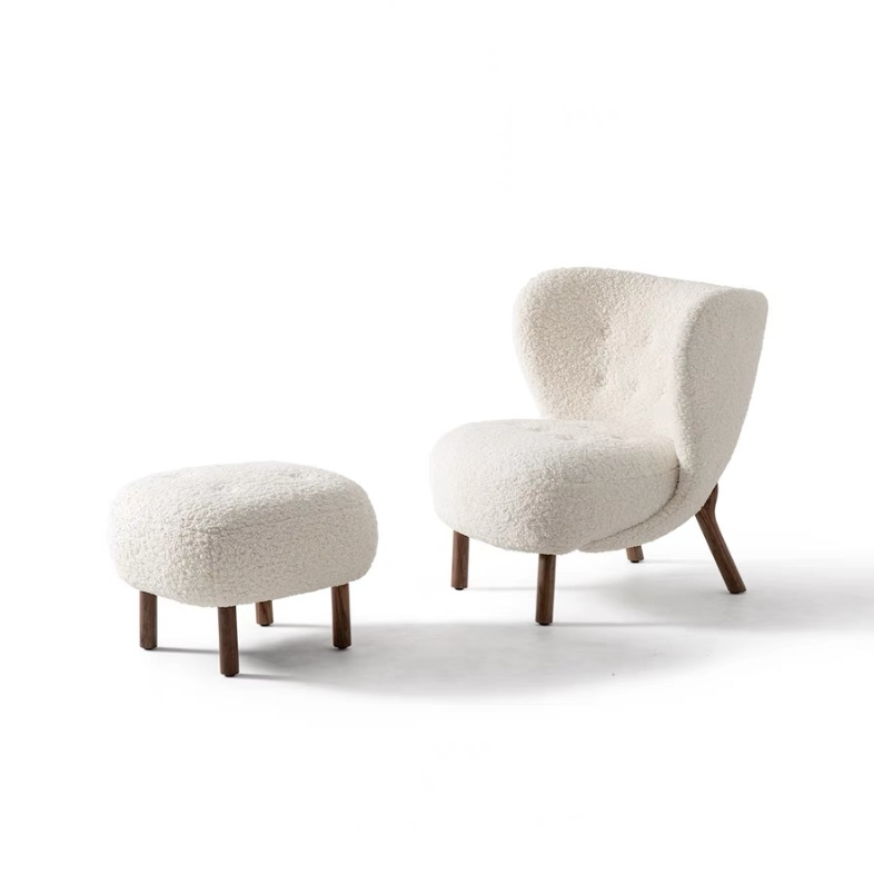 Classic Cozy White Fleece Plush Accent Lounge Chair with Ottoman — Lyfairs