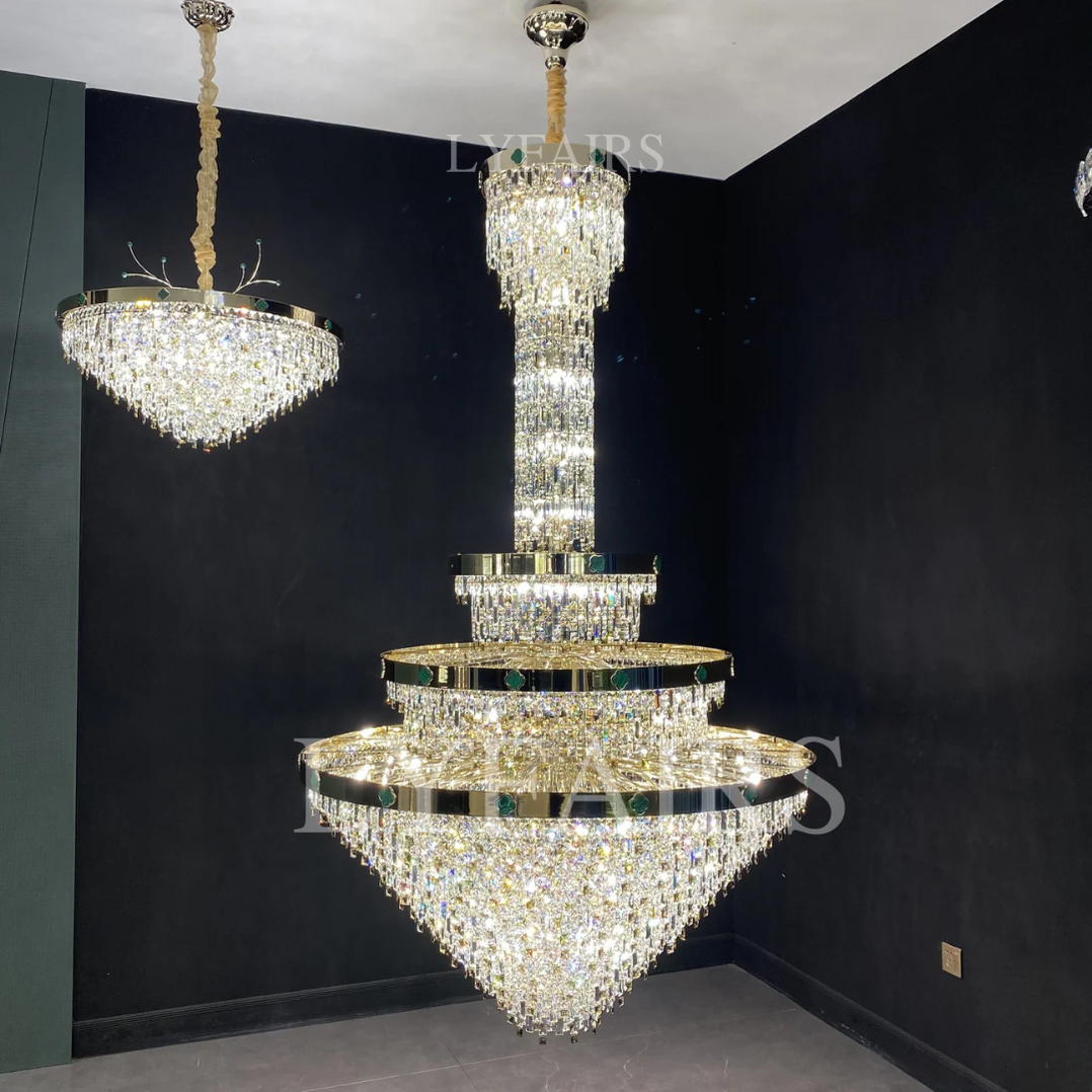 Extra Large 3-layer Conical Funnel Crystal Chandelier For High-ceiling ...