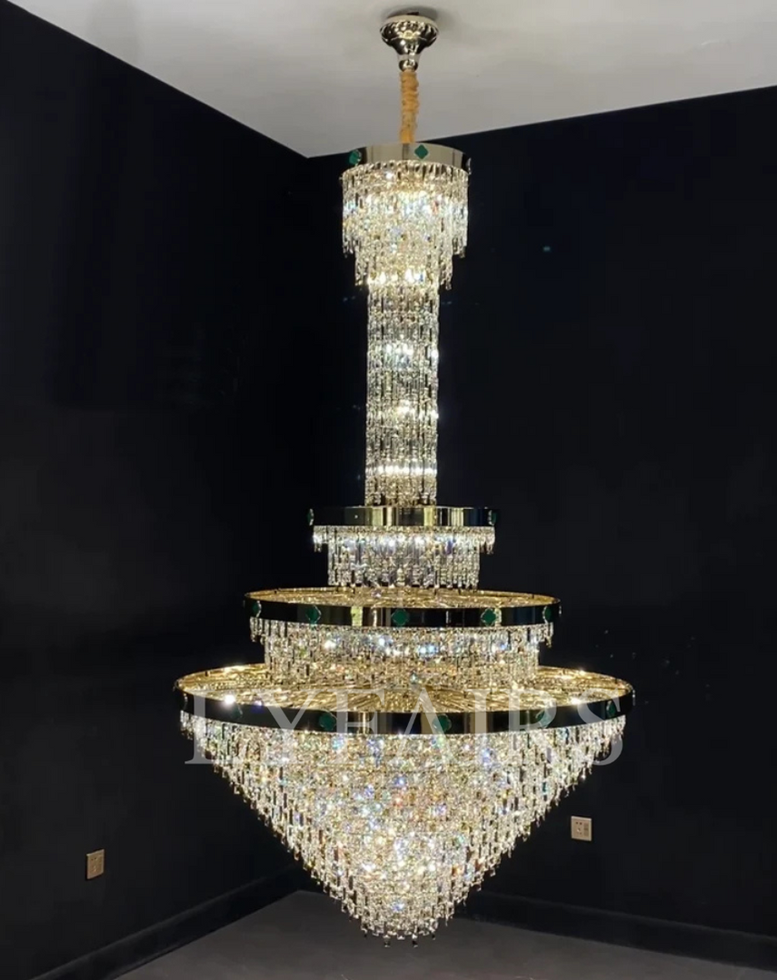 Extra Large 3-layer Conical Funnel Crystal Chandelier For High-ceiling ...