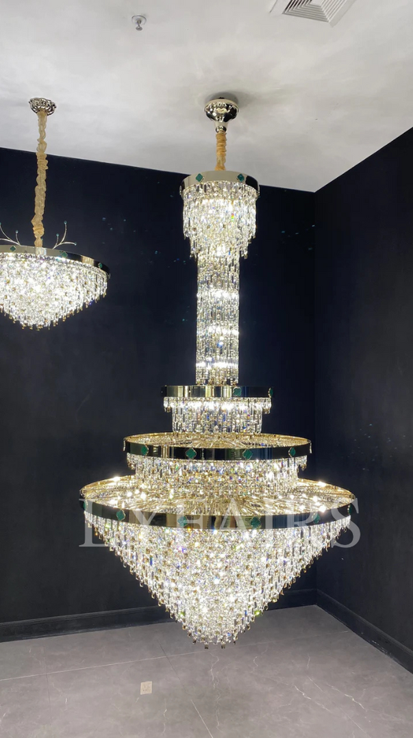 Extra Large 3-layer Conical Funnel Crystal Chandelier For High-ceiling ...