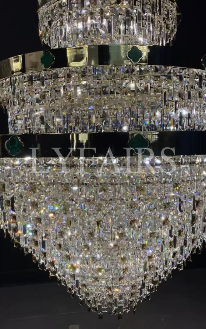 Extra Large 3-layer Conical Funnel Crystal Chandelier For High-ceiling ...
