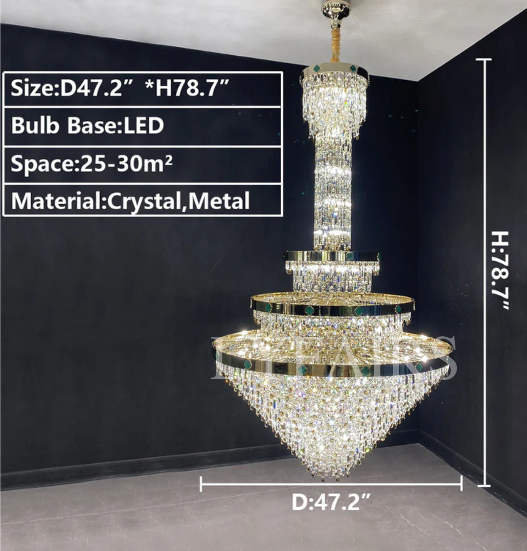Extra Large 3-layer Conical Funnel Crystal Chandelier For High-ceiling ...