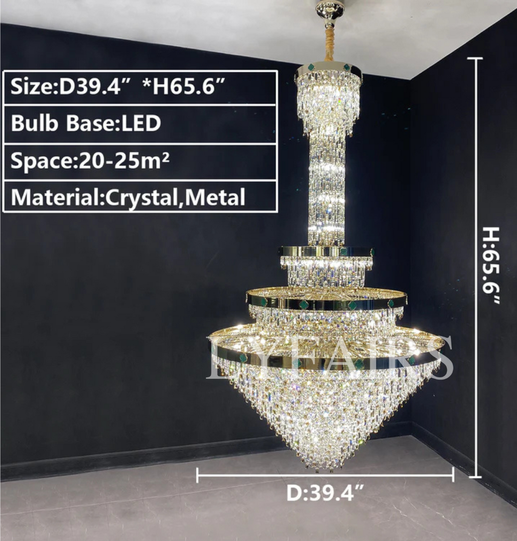 Extra Large 3-layer Conical Funnel Crystal Chandelier For High-ceiling ...