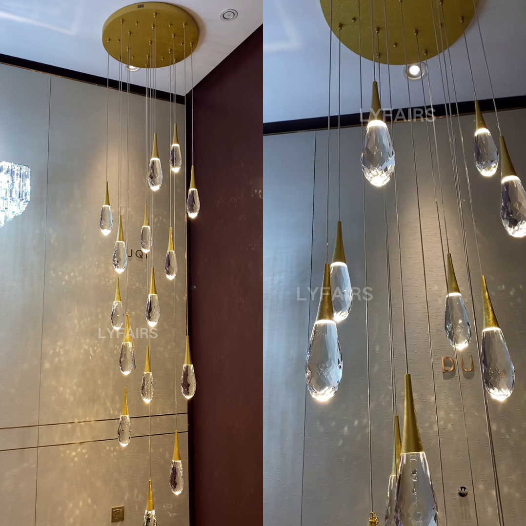 Modern Exquisite Floating Crystal Waterdrop Chandelier with Gold Leaf ...