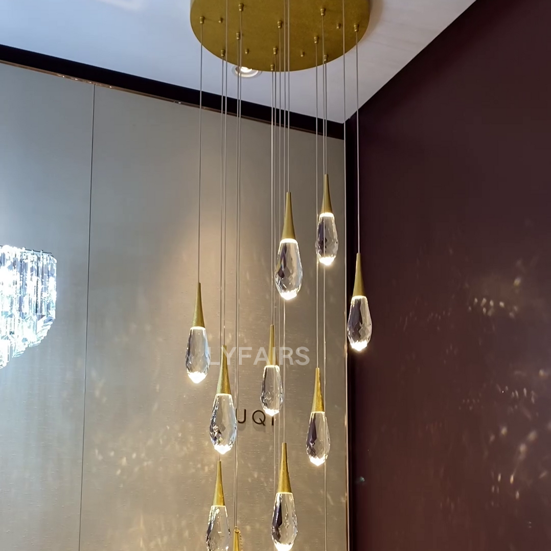 Modern Exquisite Floating Crystal Waterdrop Chandelier with Gold Leaf ...