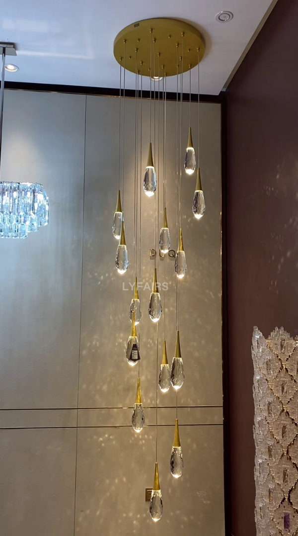 Modern Exquisite Floating Crystal Waterdrop Chandelier with Gold Leaf ...