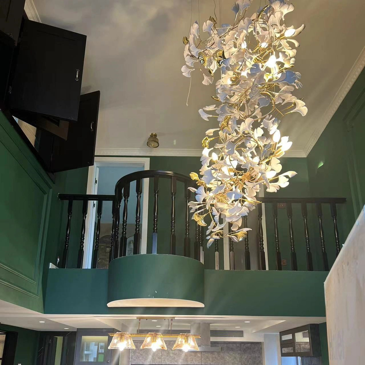Extra Large Ceramics Ginkgo Leaves Twig Chandelier for High Ceiling Li ...