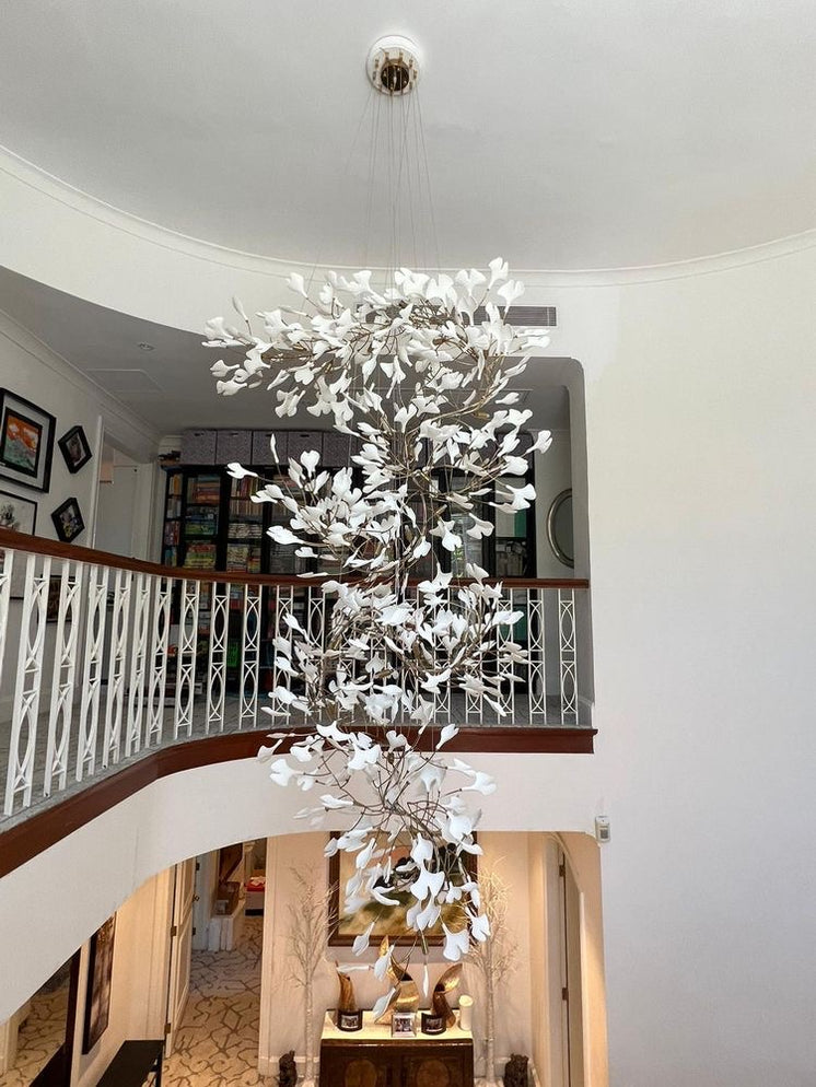 Ceramics Ginkgo Leaves Twig Chandelier Tree Branch Shaped Pendant Ligh ...