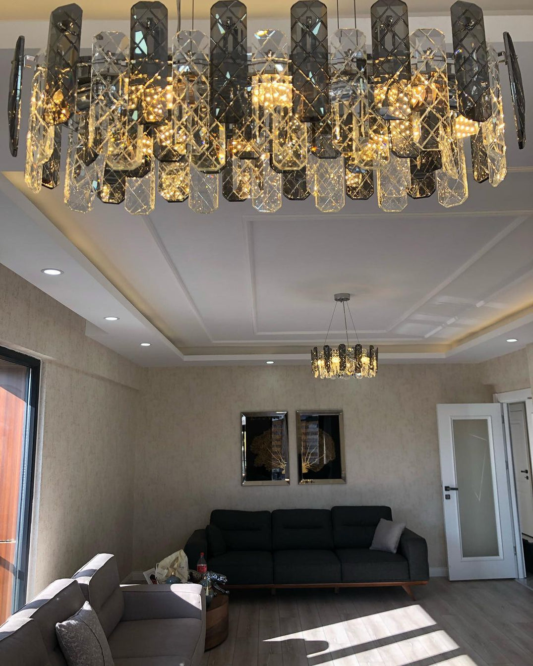 Modern Smoky Gray Crystal Chandelier Gleamy Pendant Light Fixture for ...
