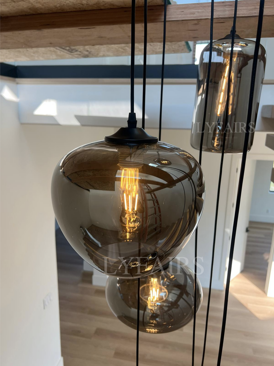 Modern Smoke Gray Glass Pendant Light Fixture Chandelier For 2 Story F ...