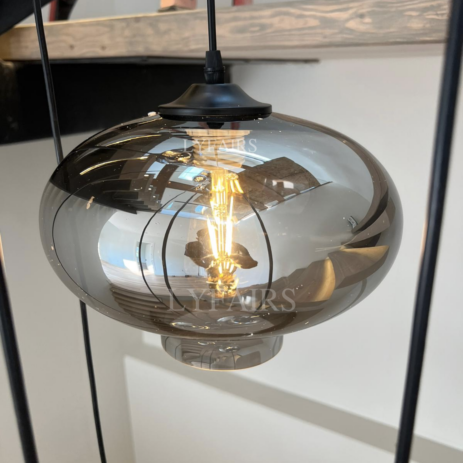 Modern Smoke Gray Glass Pendant Light Fixture Chandelier For 2 Story F ...