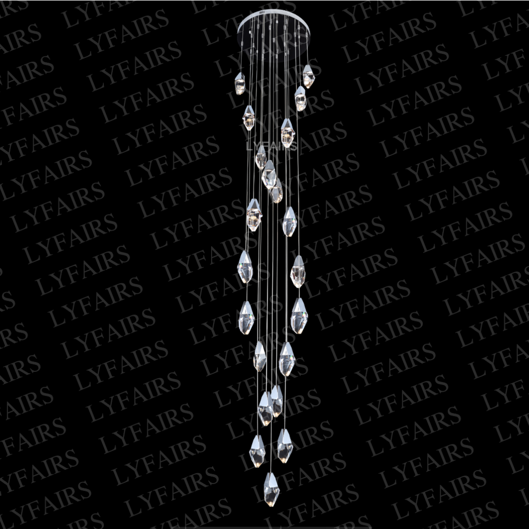 Modern Floating Diamond Crystal Chandelier for High-ceiling — Lyfairs