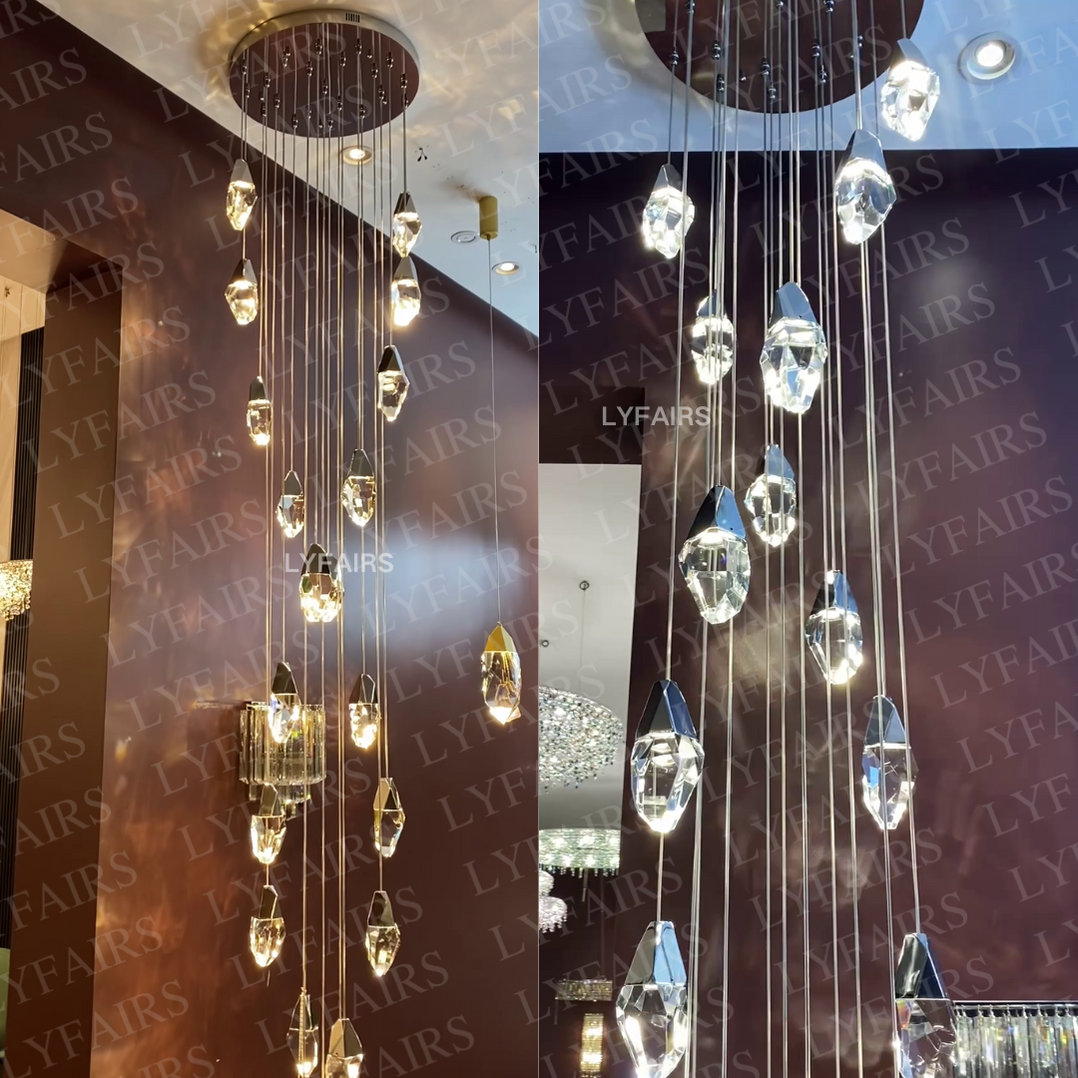 Modern Floating Diamond Crystal Chandelier for High-ceiling — Lyfairs