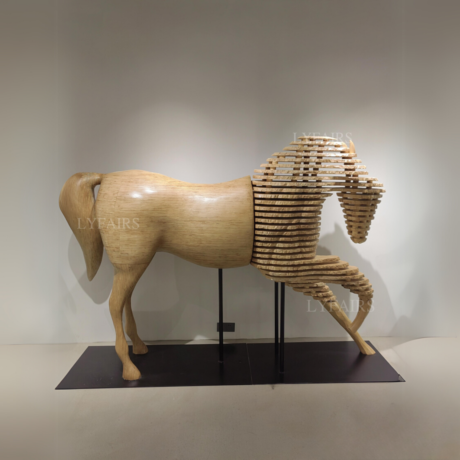 Modern Segmented Wooden Horse Sculpture — Lyfairs