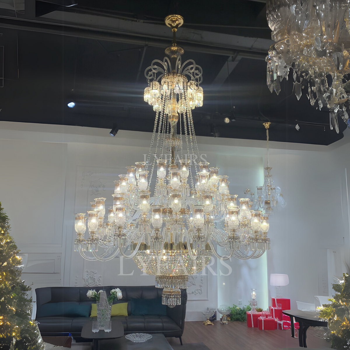 Luxury Golden Symphony Multi-layered 48-Light Crystal Chandelier with ...