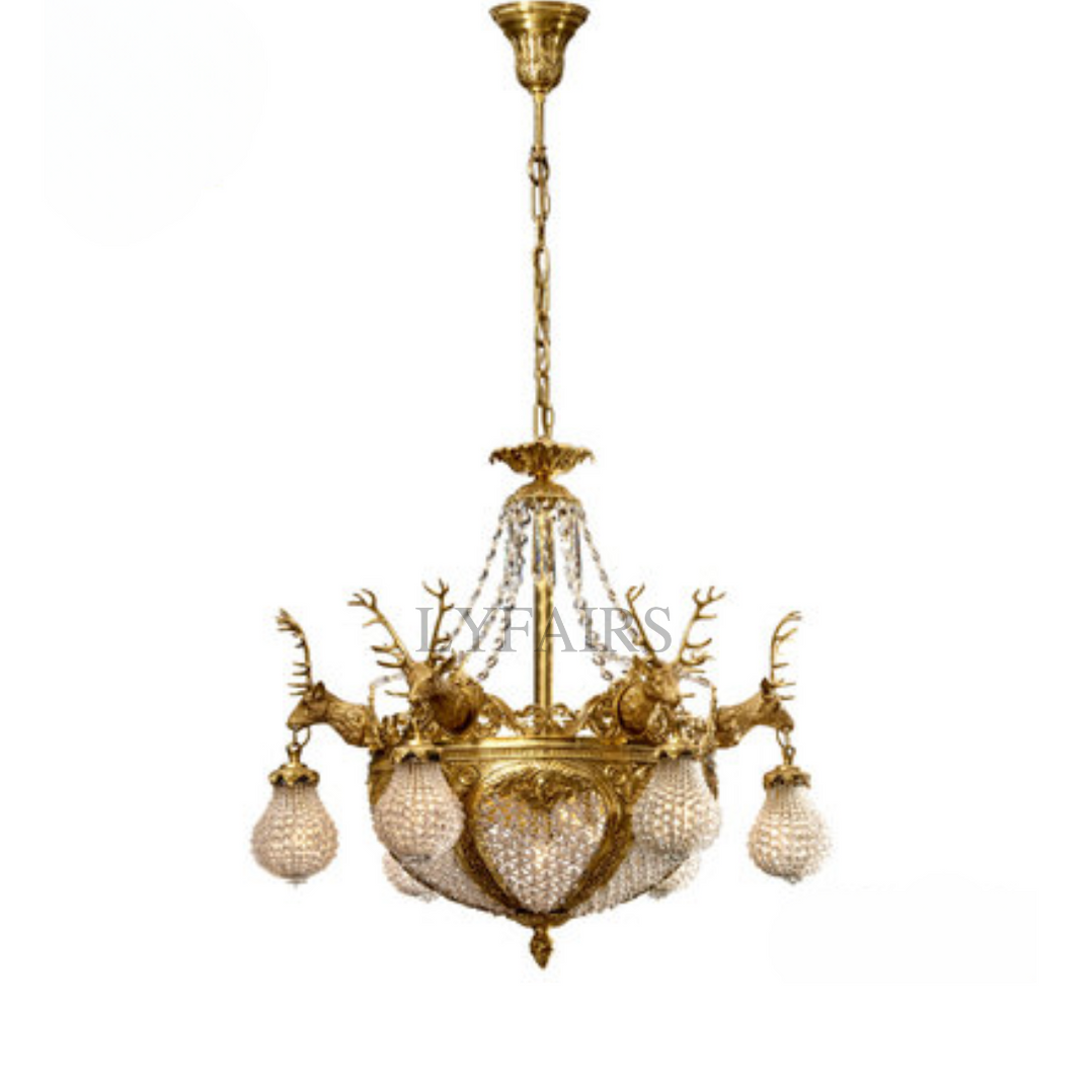 LYFAIRS x FH&Home Baroque Brass Deer Crystal Chandelier for Palace/Hot — Lyfairs