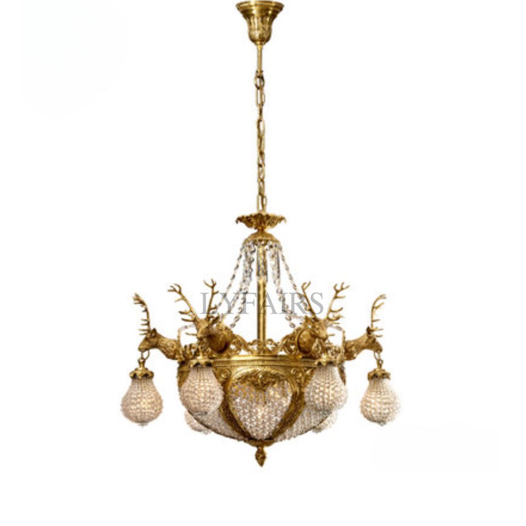 LYFAIRS x FH&Home Baroque Brass Deer Crystal Chandelier for Palace/Hot ...