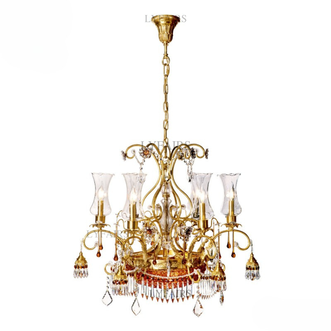 LYFAIRS x FH&Home Baroque Brass Branches Crystal Chandelier with Glass ...
