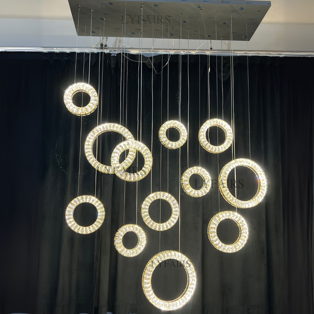 Modern Multi Gold Donuts Shape Crystal Chandelier Ring Round Light Fix ...