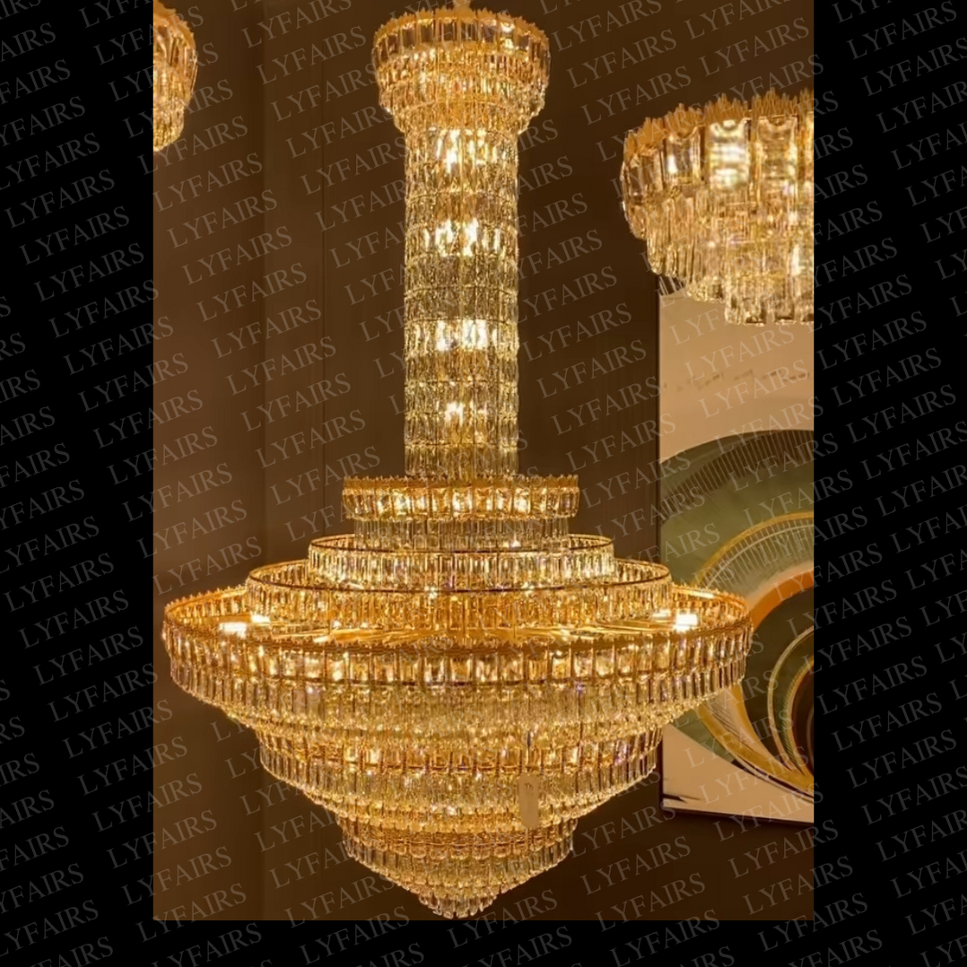 Luxury Multi-tiered Conical Funnel Crystal Chandelier for High Ceiling ...