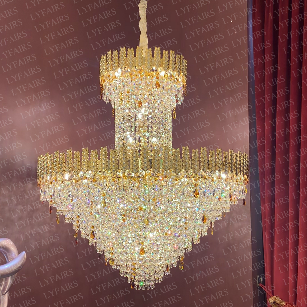 Luxury Golden Wheat Concial Funnel Crystal Chandelier for Living Room ...