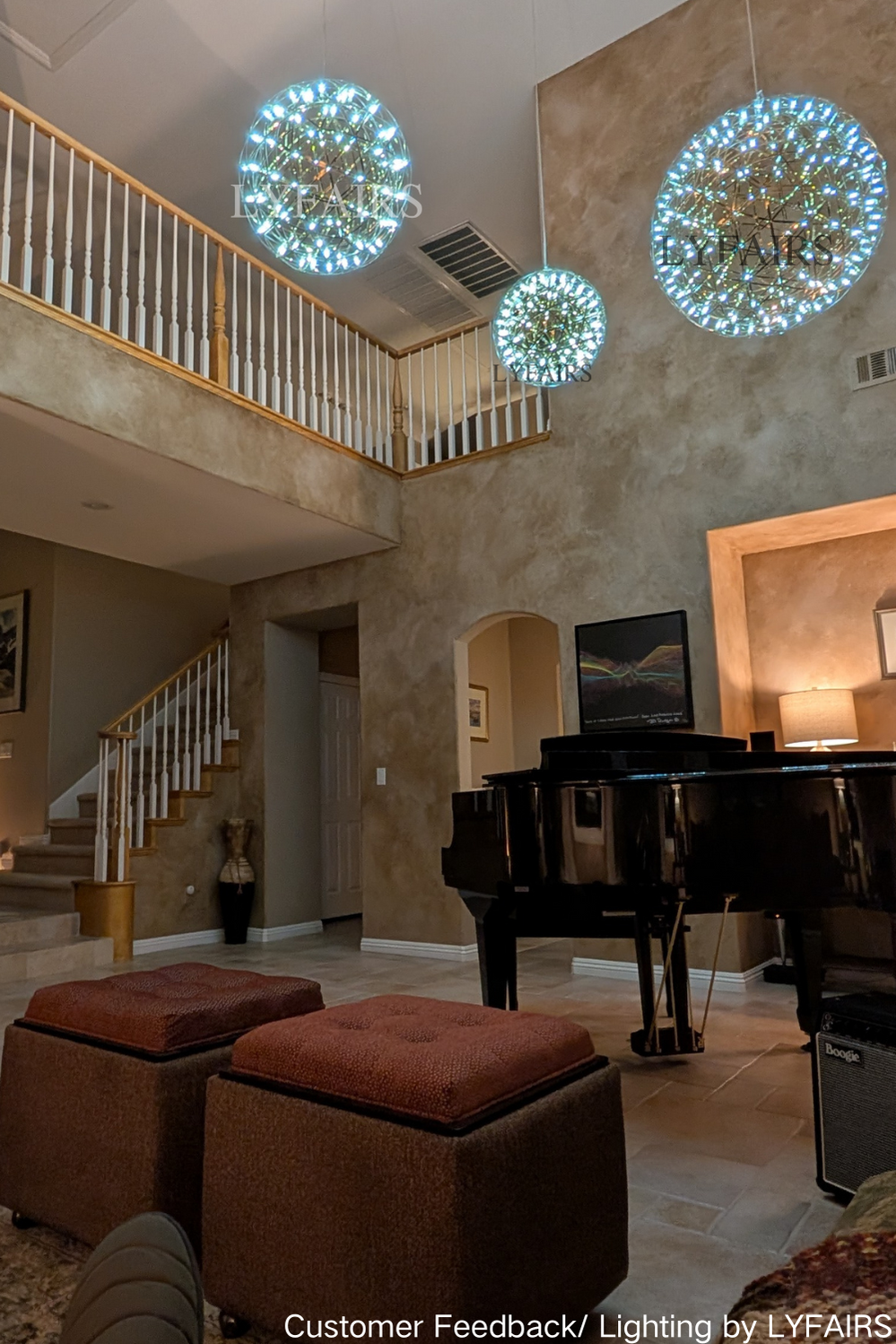 Round Starry Sky Chandelier Light Fire Ball Ceiling Lighting for Livin ...