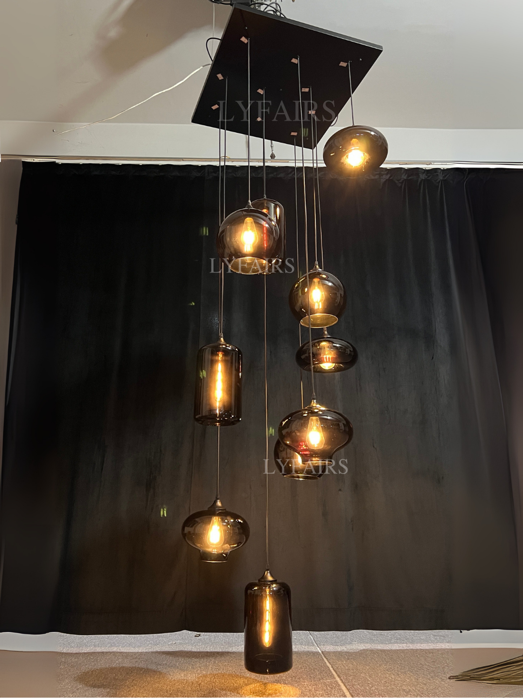 Modern Smoke Gray Glass Pendant Light Fixture Chandelier For 2 Story F ...