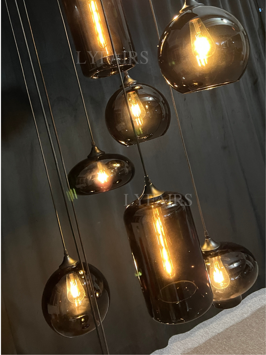 Modern Smoke Gray Glass Pendant Light Fixture Chandelier For 2 Story F ...
