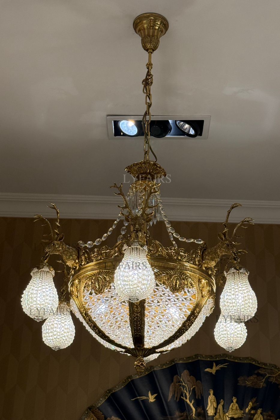 LYFAIRS x FH&Home Baroque Brass Deer Crystal Chandelier for Palace/Hot ...