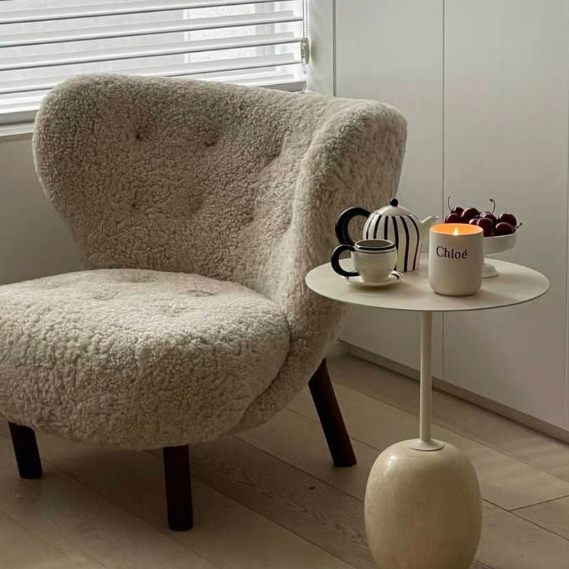 Classic Cozy White Fleece Plush Accent Lounge Chair with Ottoman — Lyfairs