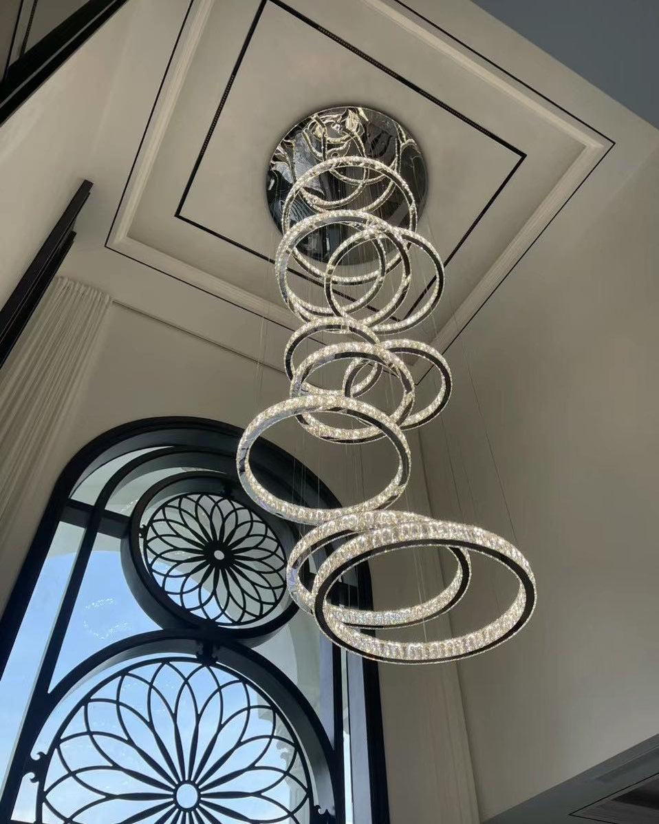 Modern Layered Ring Crystal Chandelier for High Ceiling/Living Room /F ...