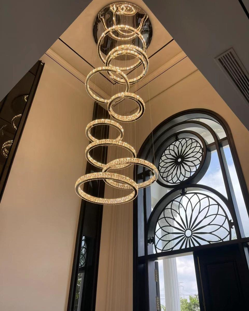 Modern Layered Ring Crystal Chandelier for High Ceiling/Living Room /F ...