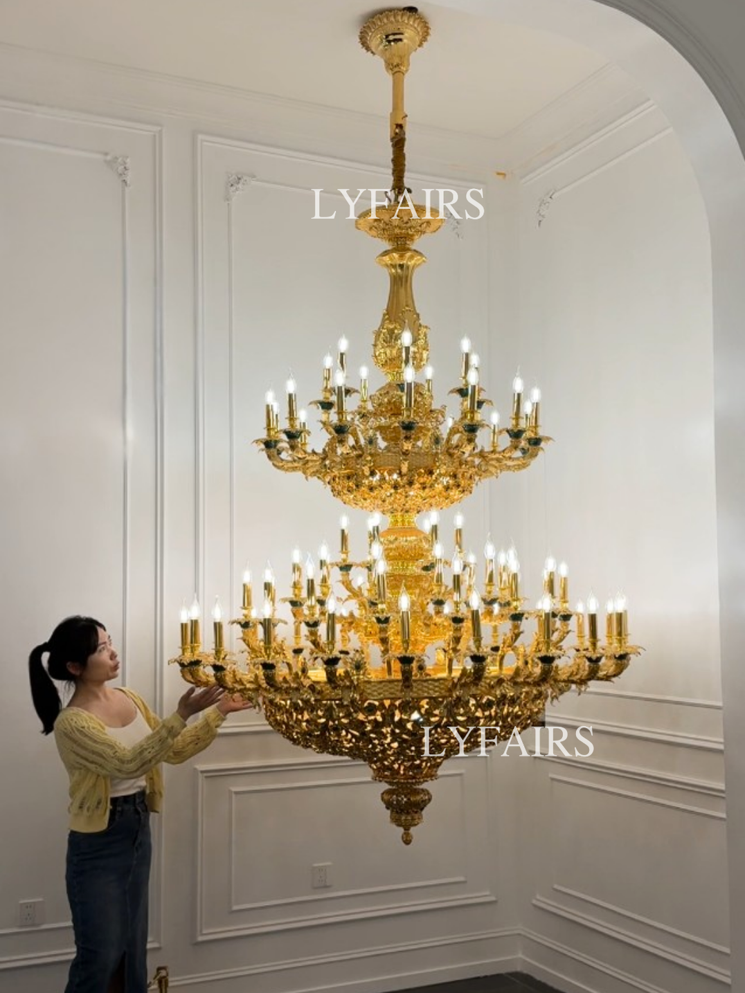 Royal Versailles Malachite Inlay Gilded Brass Candles Chandelier for G ...