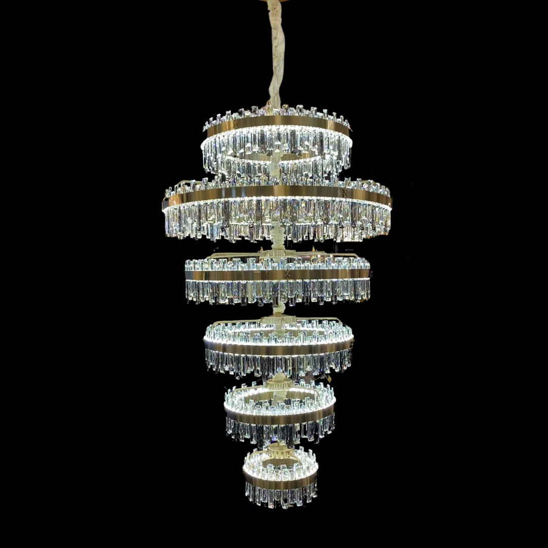 Luxury 6-Tier Ring Crystal Chandelier for High-ceiling — Lyfairs