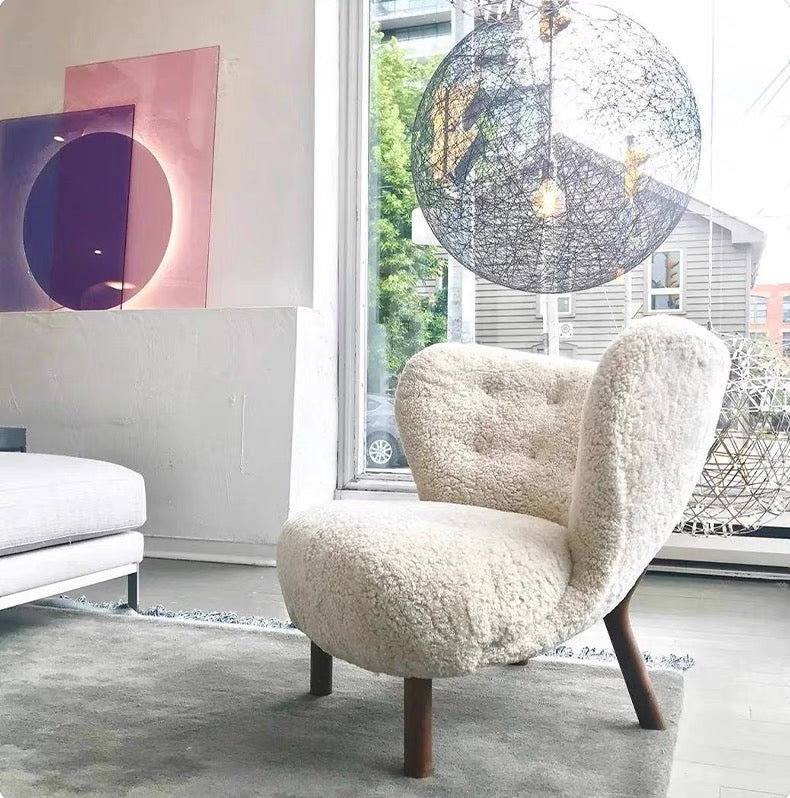 Classic Cozy White Fleece Plush Accent Lounge Chair with Ottoman — Lyfairs